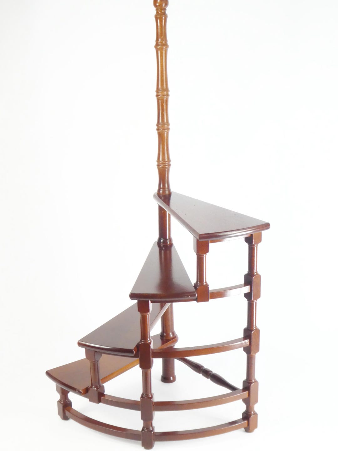 Vintage Wooden Library Stairs, Large Mid Century Spiral Bookcase Ladder ...