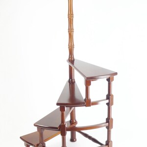 Vintage Wooden Library Stairs, Large Mid Century Spiral Bookcase Ladder ...