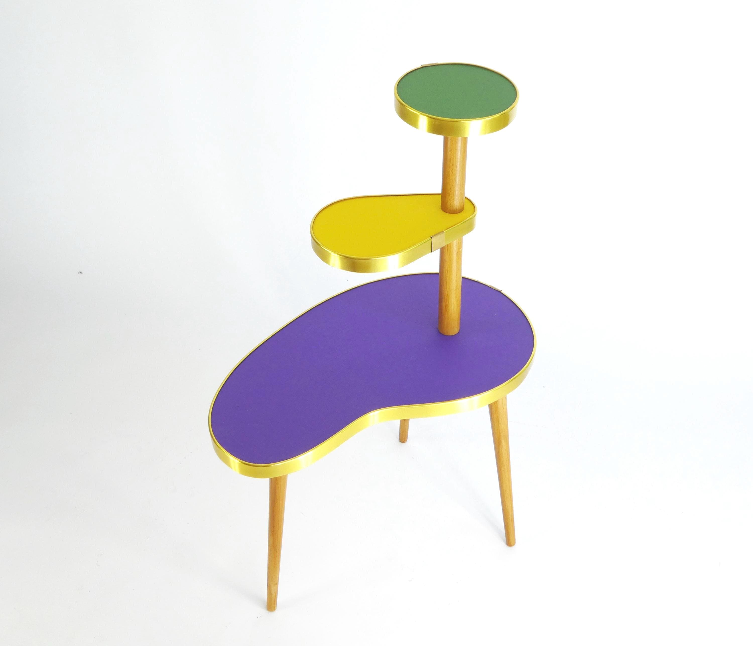 Retro Small Kidney Plant Stand With Purple, Yellow and Green Tiers ...