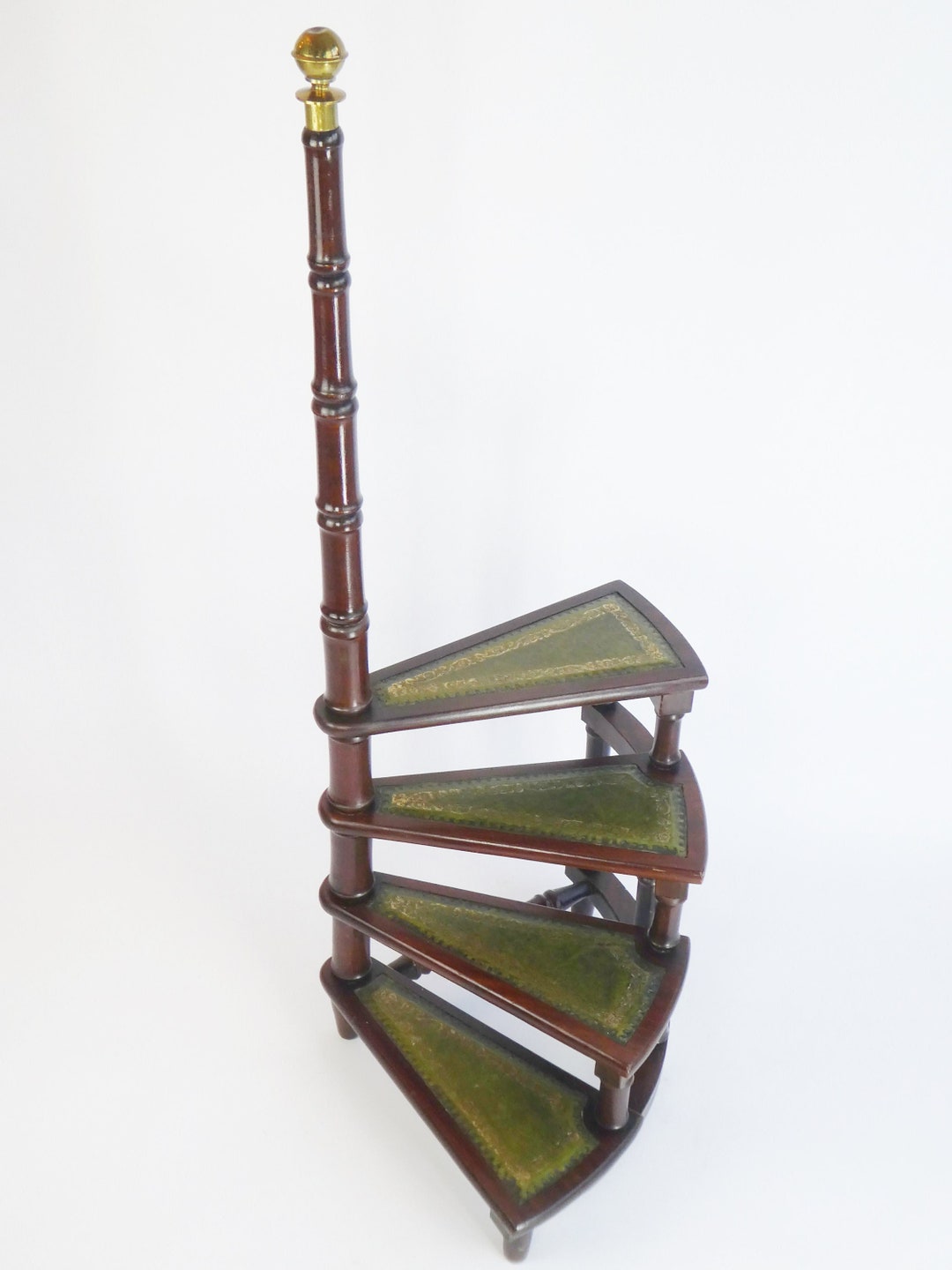 Original Victorian Vintage Library Steps With Green Leather, 50's ...