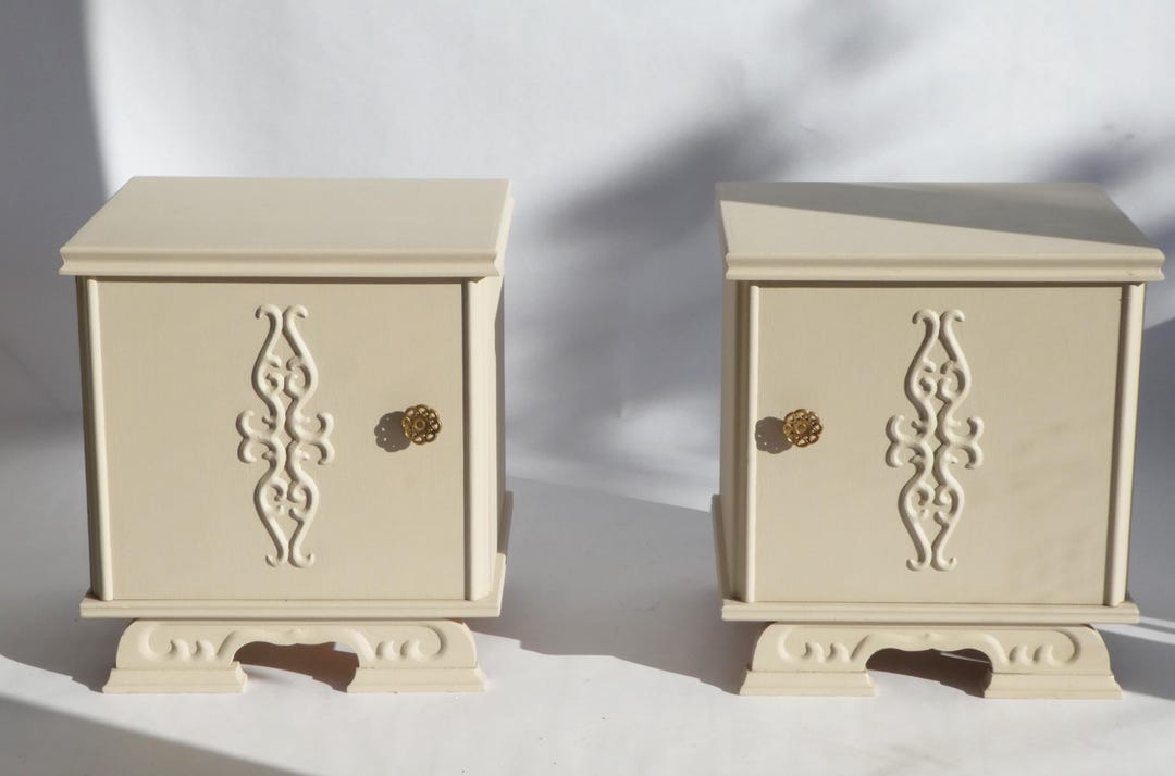 Antique Ivory Nightstands: Art Deco Bedside Tables With Carved Details ...