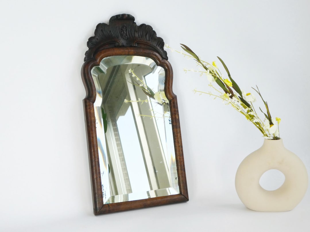 Beautiful Small Antique Scalloped Wooden Mirror With Carved Ornament ...
