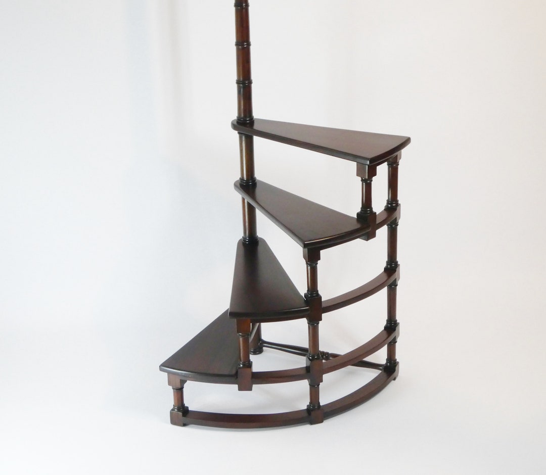 Rare Large Vintage Wooden Library Stairs, Dark Mid Century Spiral ...