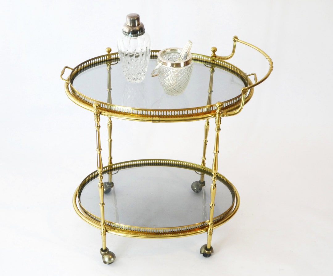 Vintage French Neoclassical Bar Cart, 1960's Trolley With Smoked Glass ...