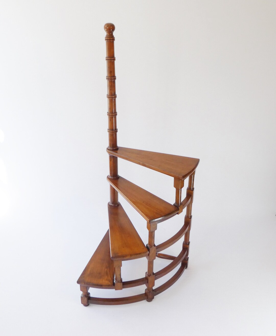 Vintage Wooden Library Stairs, Large Mid Century Spiral Bookcase Ladder ...