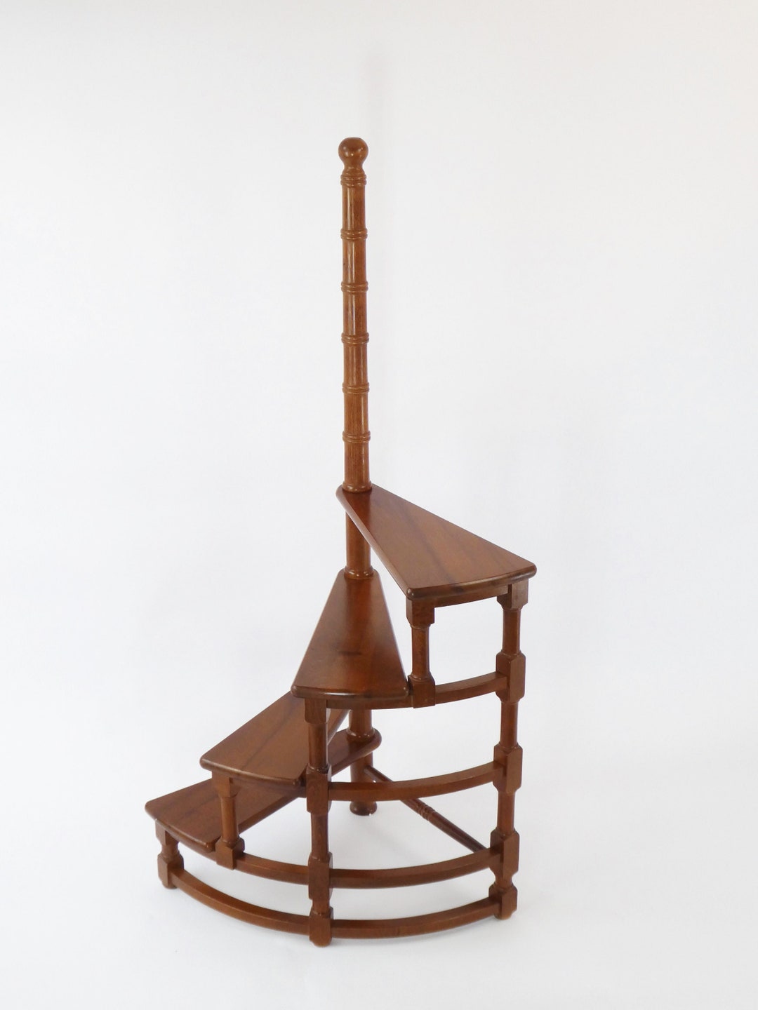 Vintage Wooden Library Stairs, Large 50's Spiral Bookcase Ladder ...