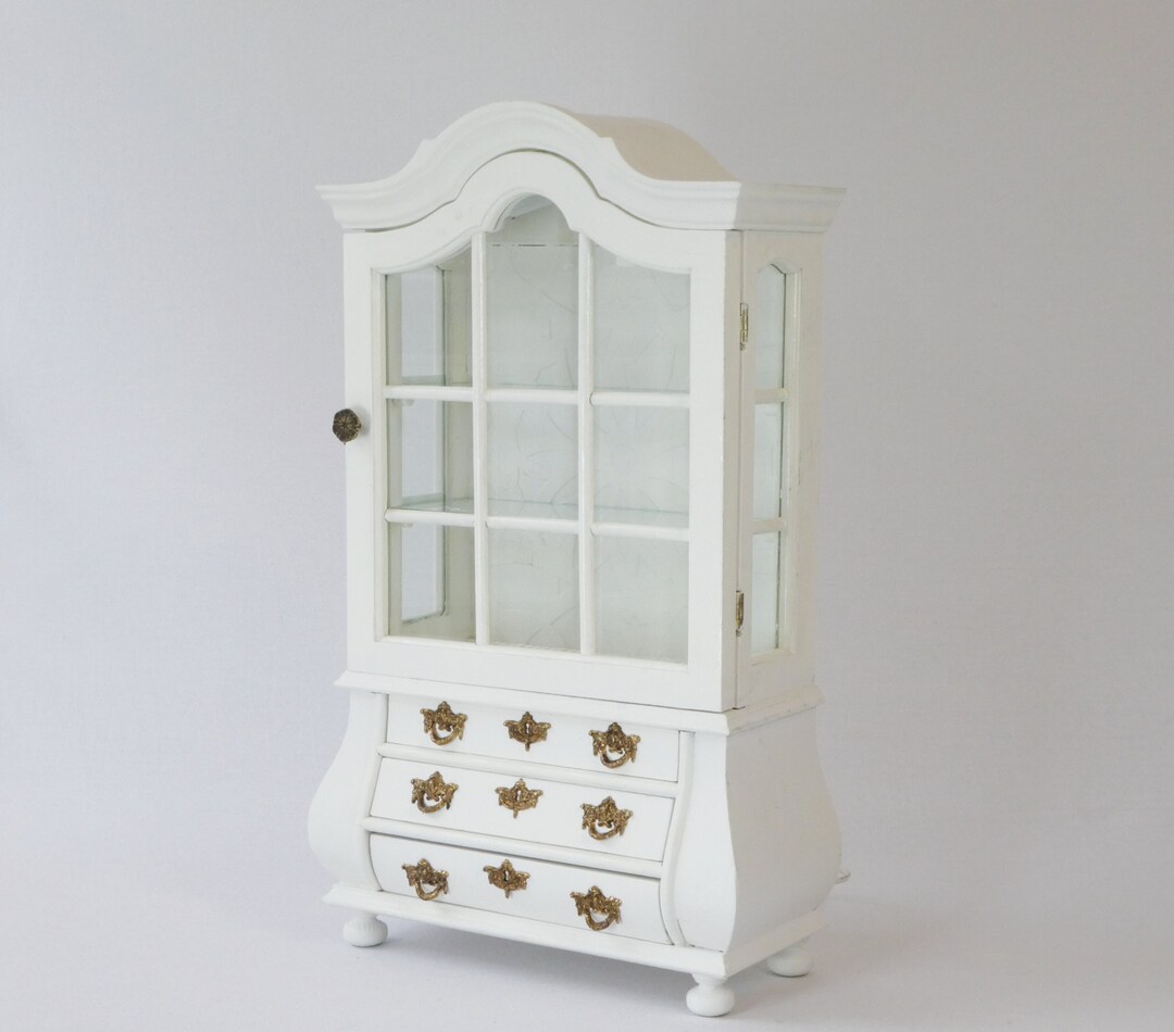 Reservedsmall Rustic White Wooden Display Cabinet With a Glass Door and ...