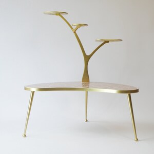 Rare Mid Century Pink Plant Stand With Ceramic Tiles and Golden Rim ...