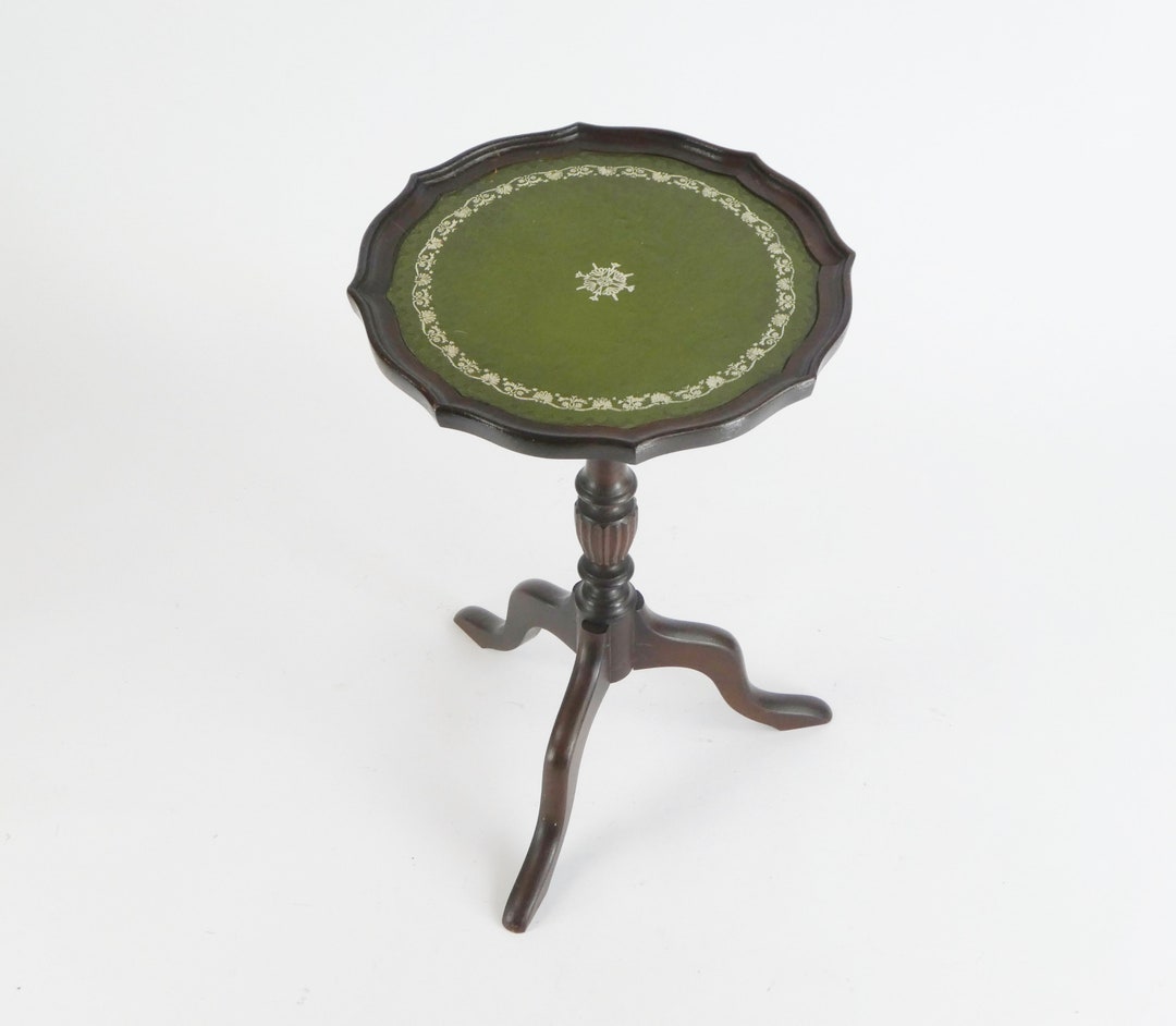 Victorian Style Small Wooden Wine Table With Green Leather, Vintage ...