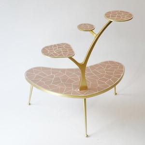 Rare Mid Century Pink Plant Stand With Ceramic Tiles and Golden Rim ...