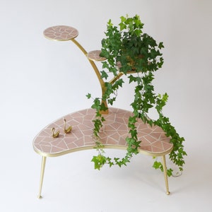 Rare Mid Century Pink Plant Stand With Ceramic Tiles and Golden Rim ...