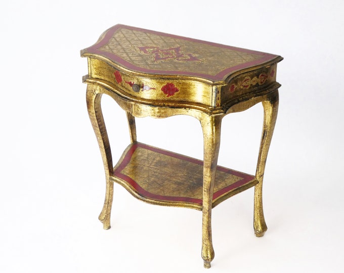 Vintage Italian Gilded Florentine Wooden Entry Table, Golden and Red ...