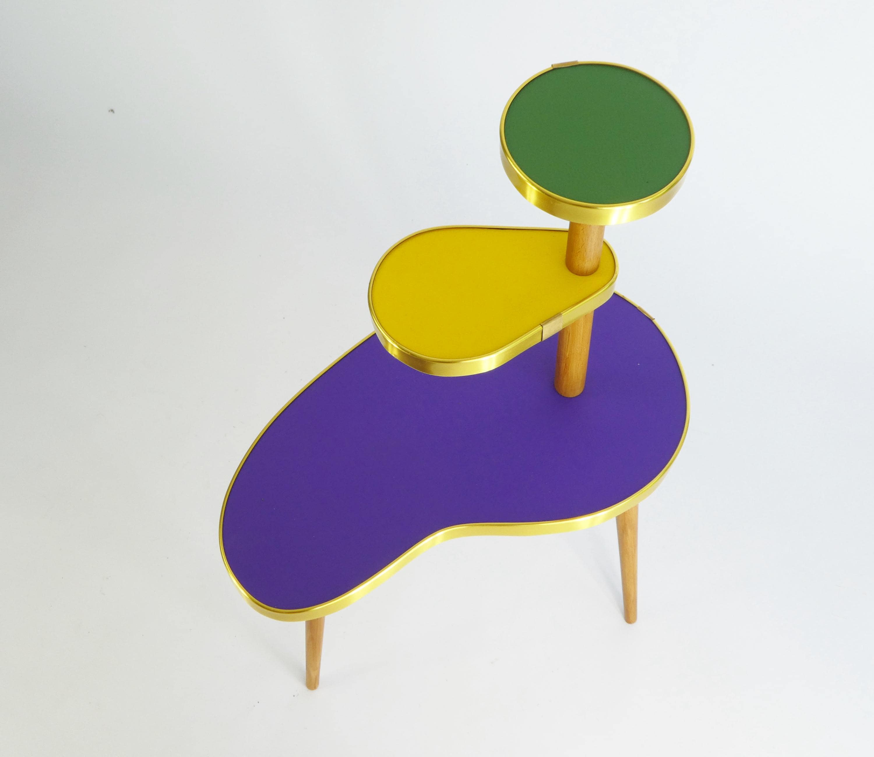 Retro Small Kidney Plant Stand With Purple, Yellow and Green Tiers ...