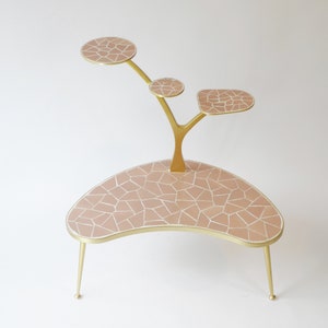 Rare Mid Century Pink Plant Stand With Ceramic Tiles and Golden Rim ...
