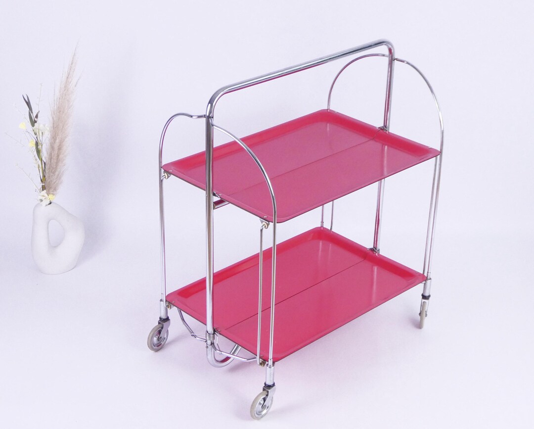Iconic Vintage Red Foldable Bar Cart, Rare 60’s Dinett Serving Trolley ...