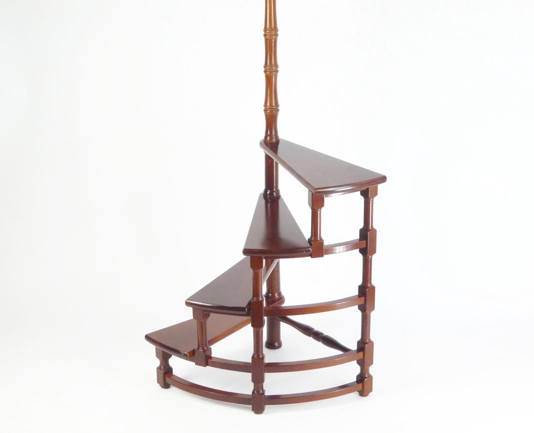 Vintage Wooden Library Stairs, Large Mid Century Spiral Bookcase Ladder ...