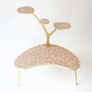 Rare Mid Century Pink Plant Stand With Ceramic Tiles and Golden Rim ...
