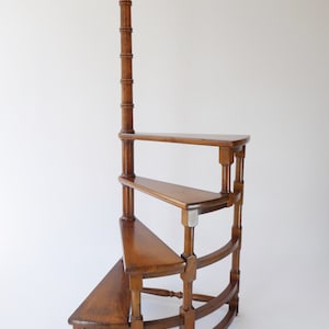 Vintage Wooden Library Stairs, Large Mid Century Spiral Bookcase Ladder ...