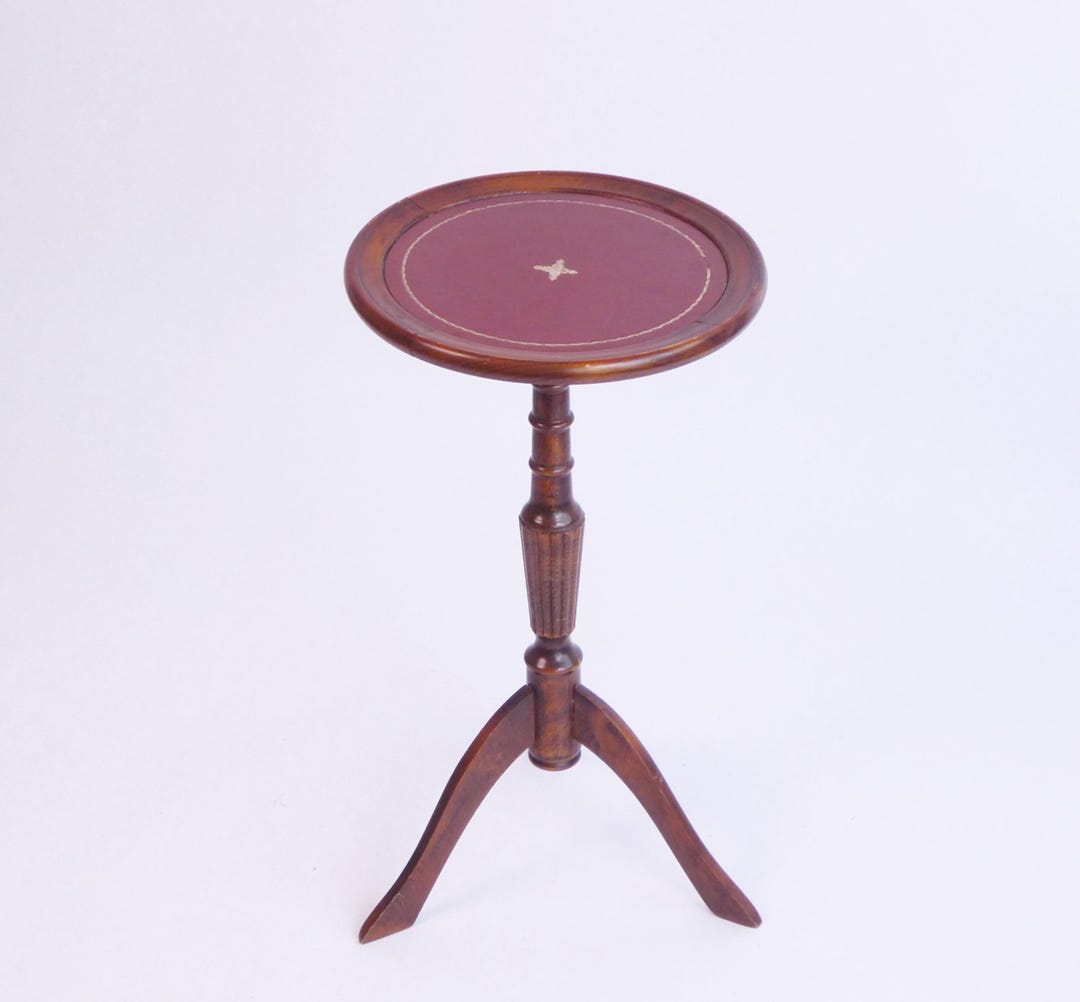 Victorian Style Small Wooden Wine Table With Red Leather, Vintage Side ...