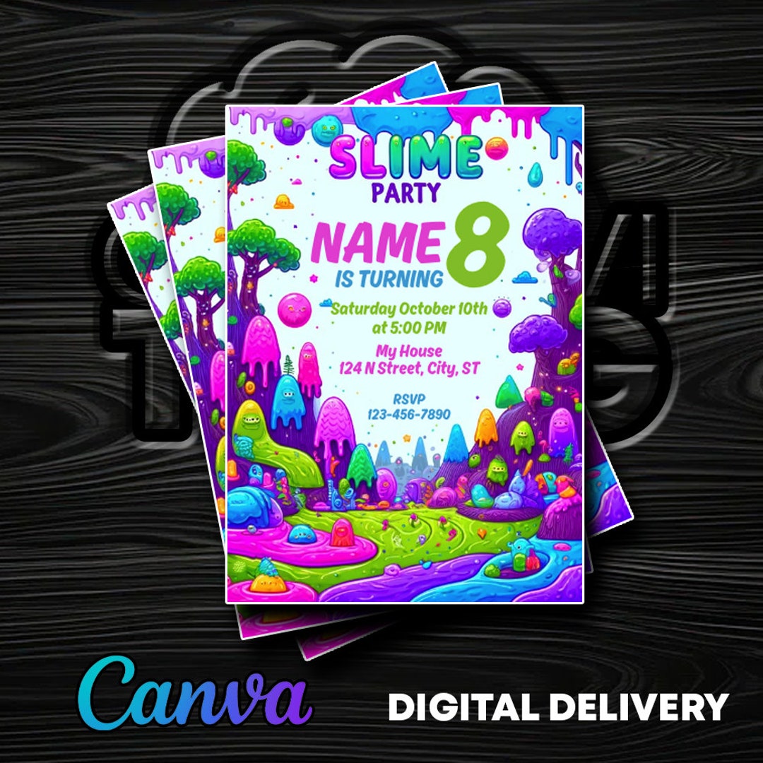 Slime! Birthday Party Invitation - Easy Canva Customization - Instant ...