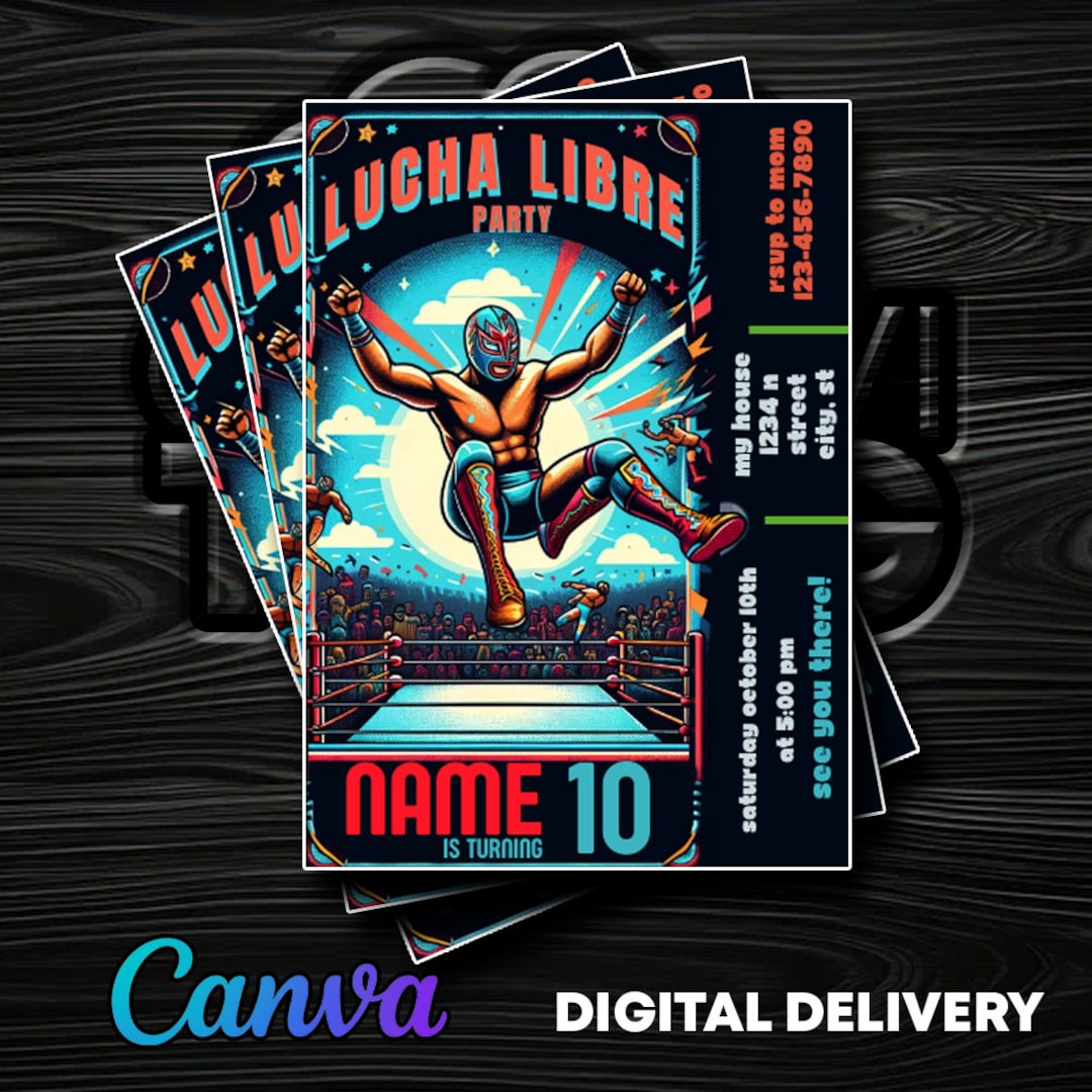 Lucha Libre Fiesta! Editable Birthday Party Invitation in Canva ...