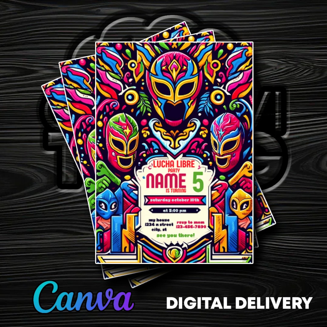 Lucha Libre Wrestling-themed Birthday Party Invitation - Editable in ...