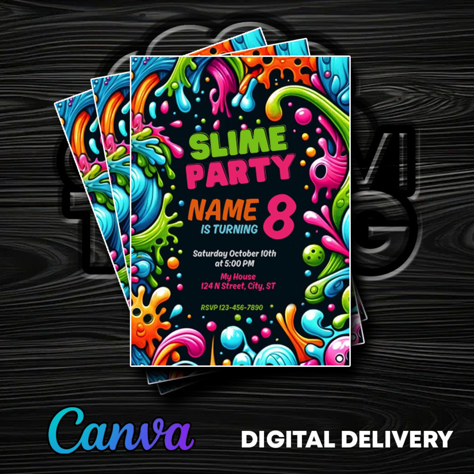 Slime Spectacular Birthday Invitation - Edit and Download in Canva ...