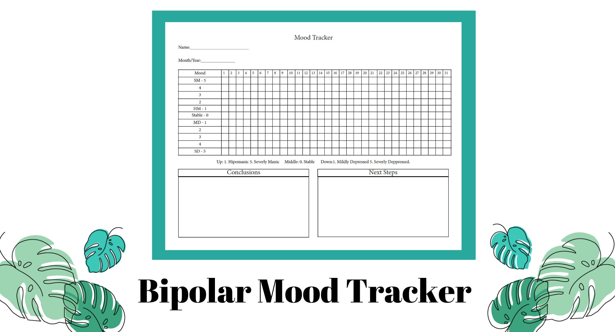 Bipolar Mood Tracker Printable Bipolar Mood Tracker Printable