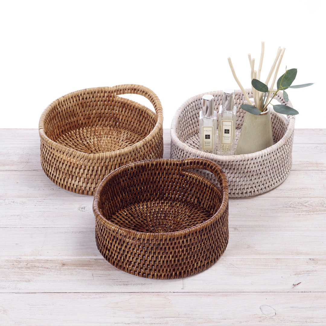 Rattan Round Spa Tray With Handle -dia20cm X H8cm - Etsy UK
