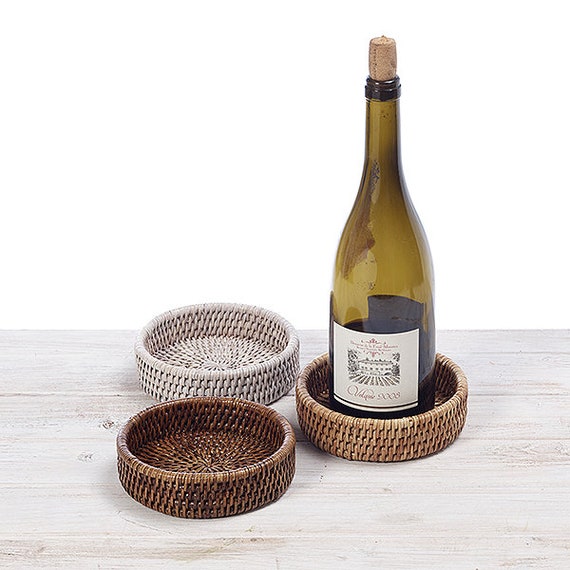 Rattan Handwoven Wine Bottle Placemat 13.5 cm round x 3.5 cm | Etsy
