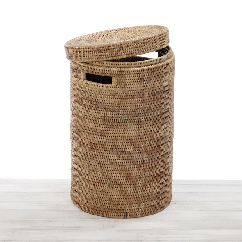 Rattan Tall Cylinder Laundry Basket /laundry Hamper - Etsy