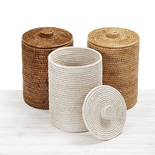 Rattan Round Waste Bin/ Paper Bin With Lid and Insert Liner - Etsy UK