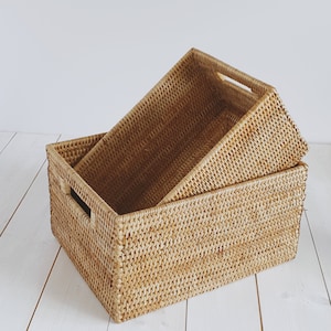 Rattan Rectangular Storage Basket ( Large/small) - Etsy UK