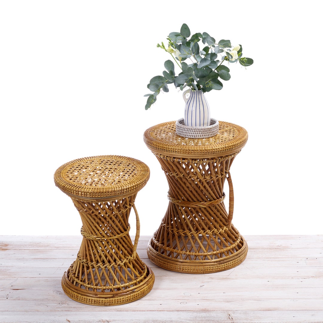 Uru Twisted Rattan Stool Large and Small - Etsy