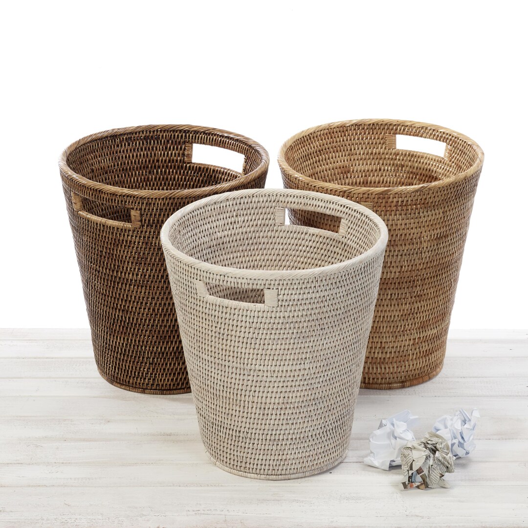 Large Round Waste Paper Bin Basket With Insert Handle - Etsy