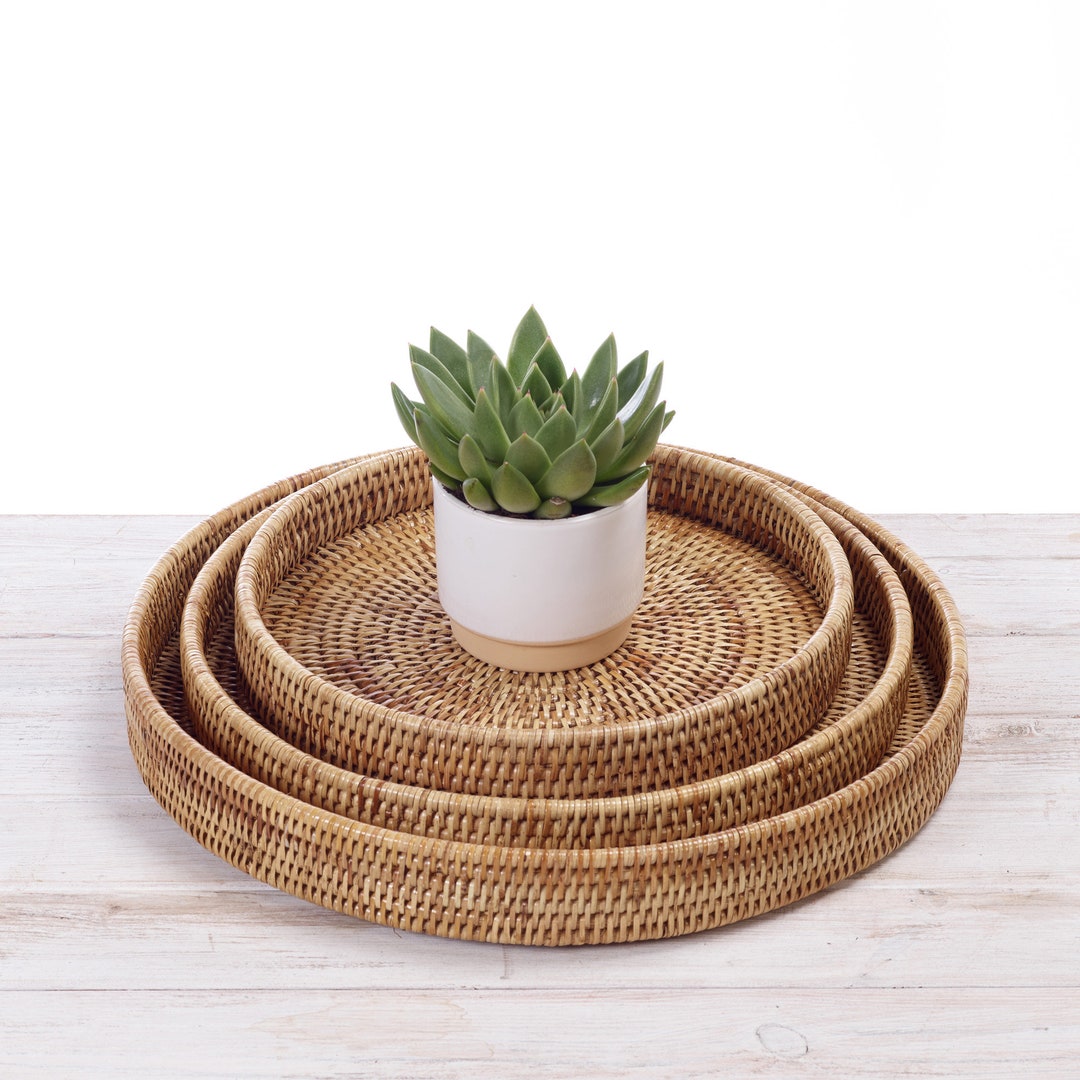 Rattan Round Tray, Rattan Serving Tray, Rattan Platter, Rattan ...