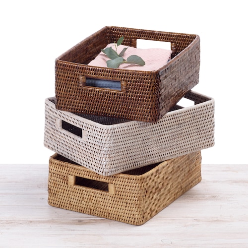 Rattan Tote Rectangular Storage Basket L 33 X W25 X H12 Cm - Etsy