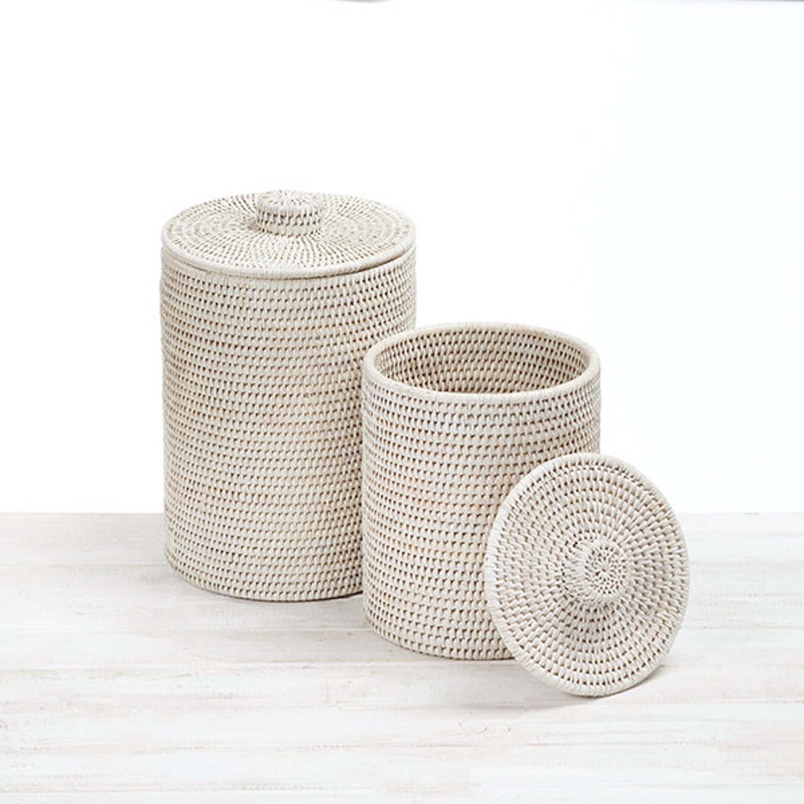 Rattan Round Waste Bin/ Paper Bin With Lid and Insert Liner - Etsy