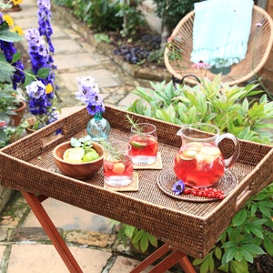 Rattan Butler Tray With Wooden Legs - 65 X 45 X 75cm ( Hand Woven in ...