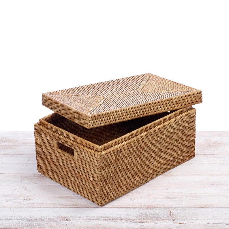 Tote Rattan Rectangular Storage Box With Lid Large and Small - Etsy