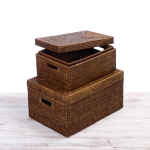 Tote Rattan Rectangular Storage Box With Lid Large and Small - Etsy
