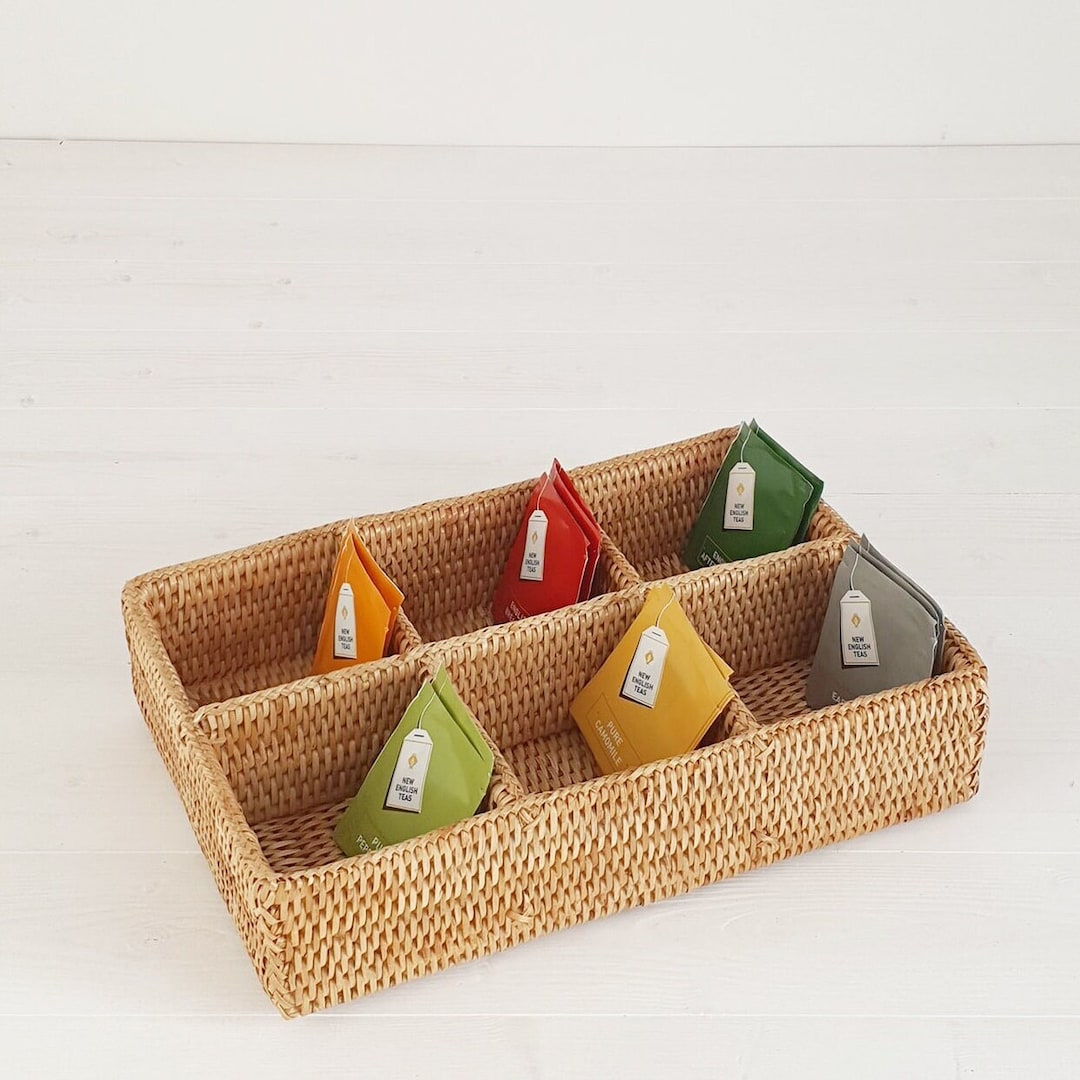 Rattan Six Compartments Tea Bag Organiser/ Drawer Storage Tray - Etsy