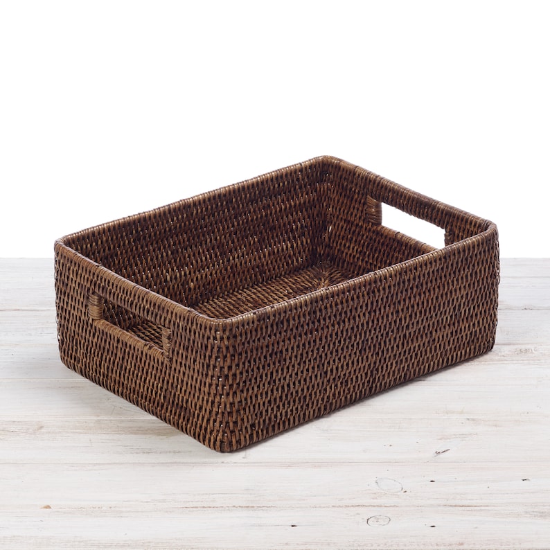 Rattan Tote Rectangular Storage Basket L 33 X W25 X H12 Cm - Etsy