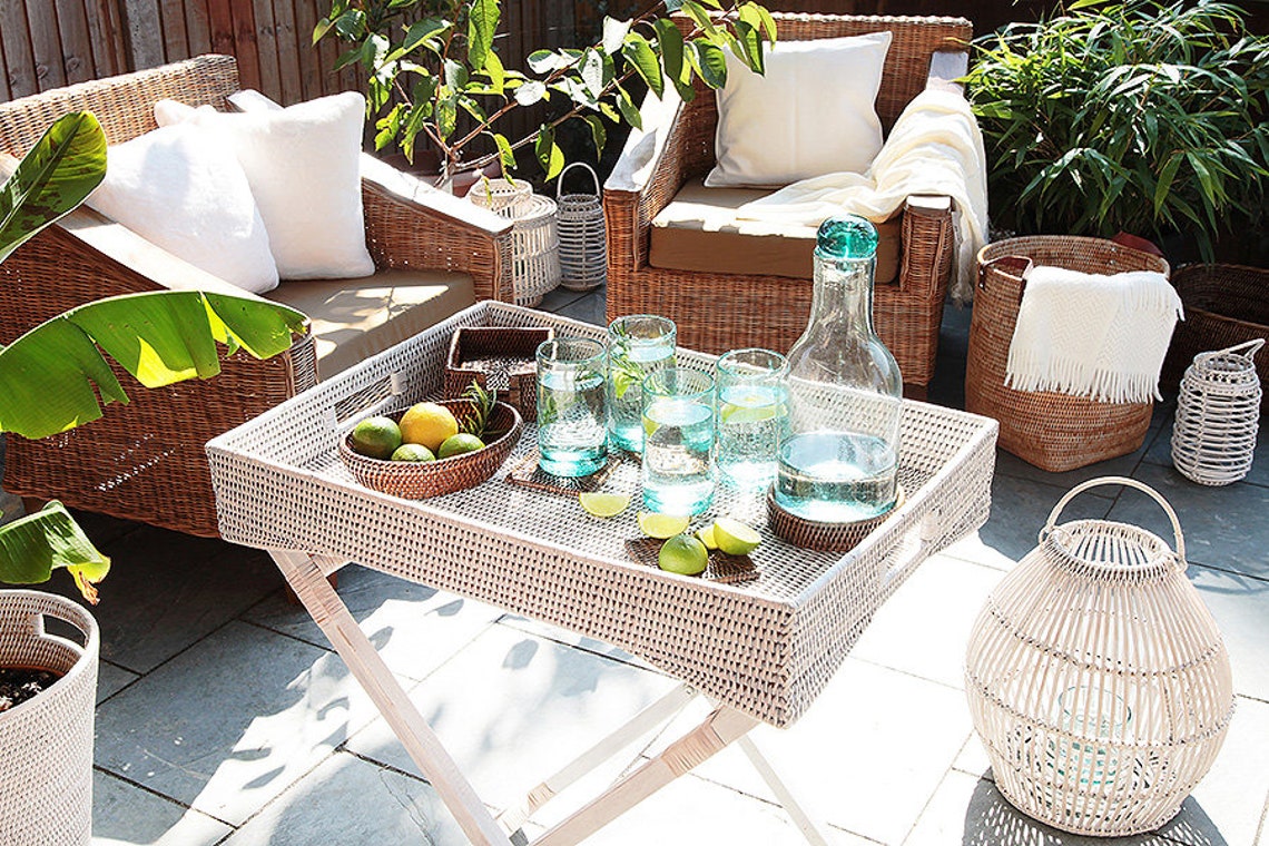 Rattan Butler Tray With Wooden Legs 65 X 45 X 75cm Hand - Etsy UK