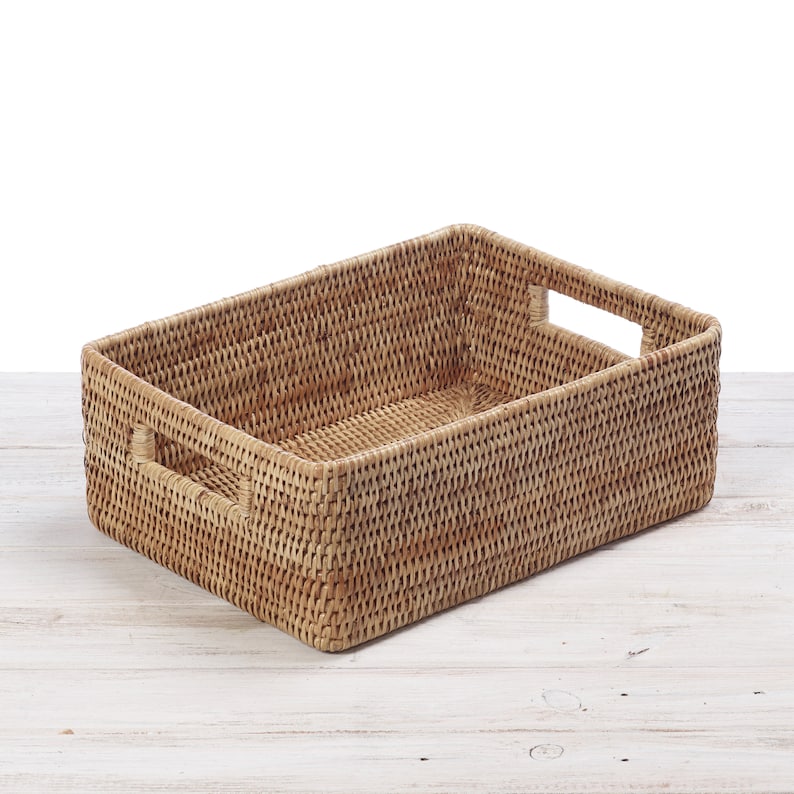Rattan Tote Rectangular Storage Basket L 33 X W25 X H12 Cm - Etsy