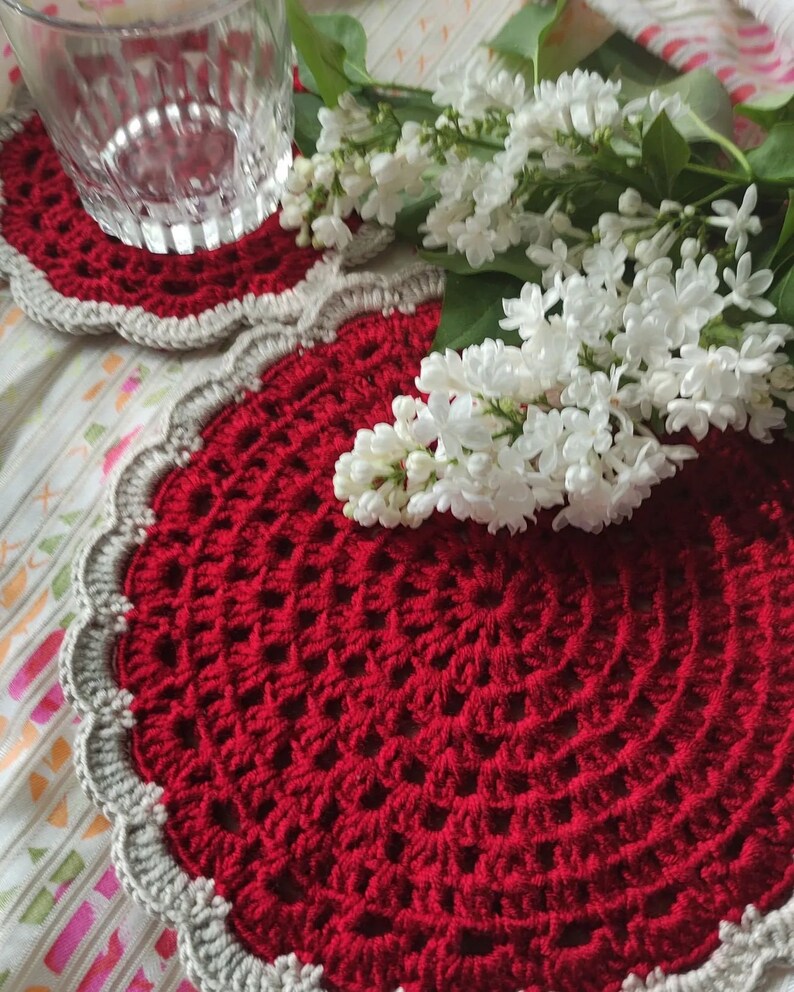 Round Crochet Table Mat, Crochet Round Placemat, Set of 4 Mats - Etsy