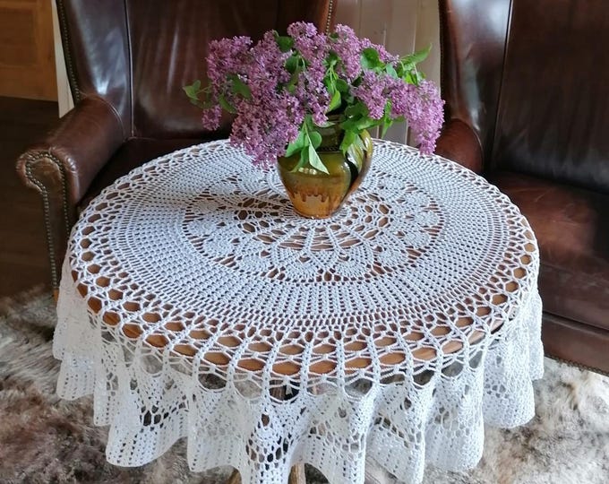 Handmade Crochet Cotton Tablecloth: Vintage Style Lace Doily (51 Inch ...