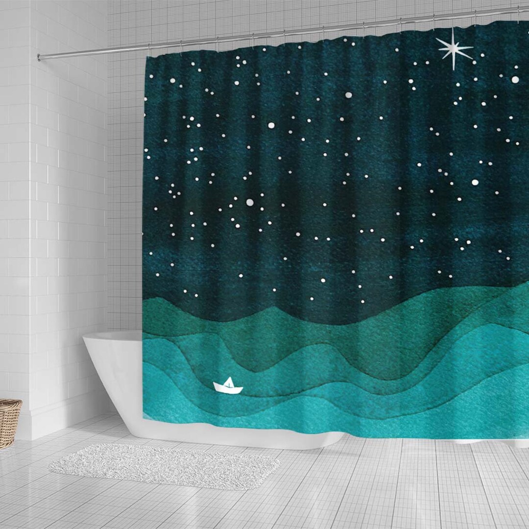 Starry Ocean Shower Curtain Cute Shower Curtain Funny Curtain Home