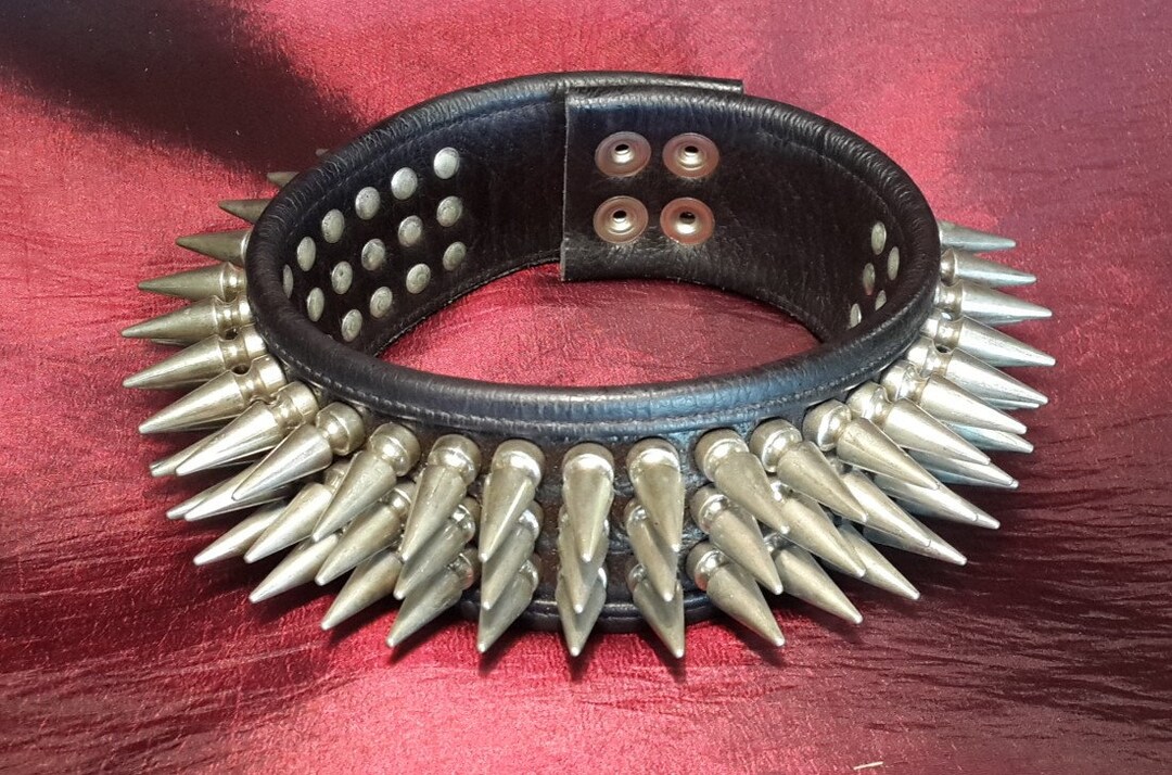 3 Row Super Spiked Leather Collar - Etsy