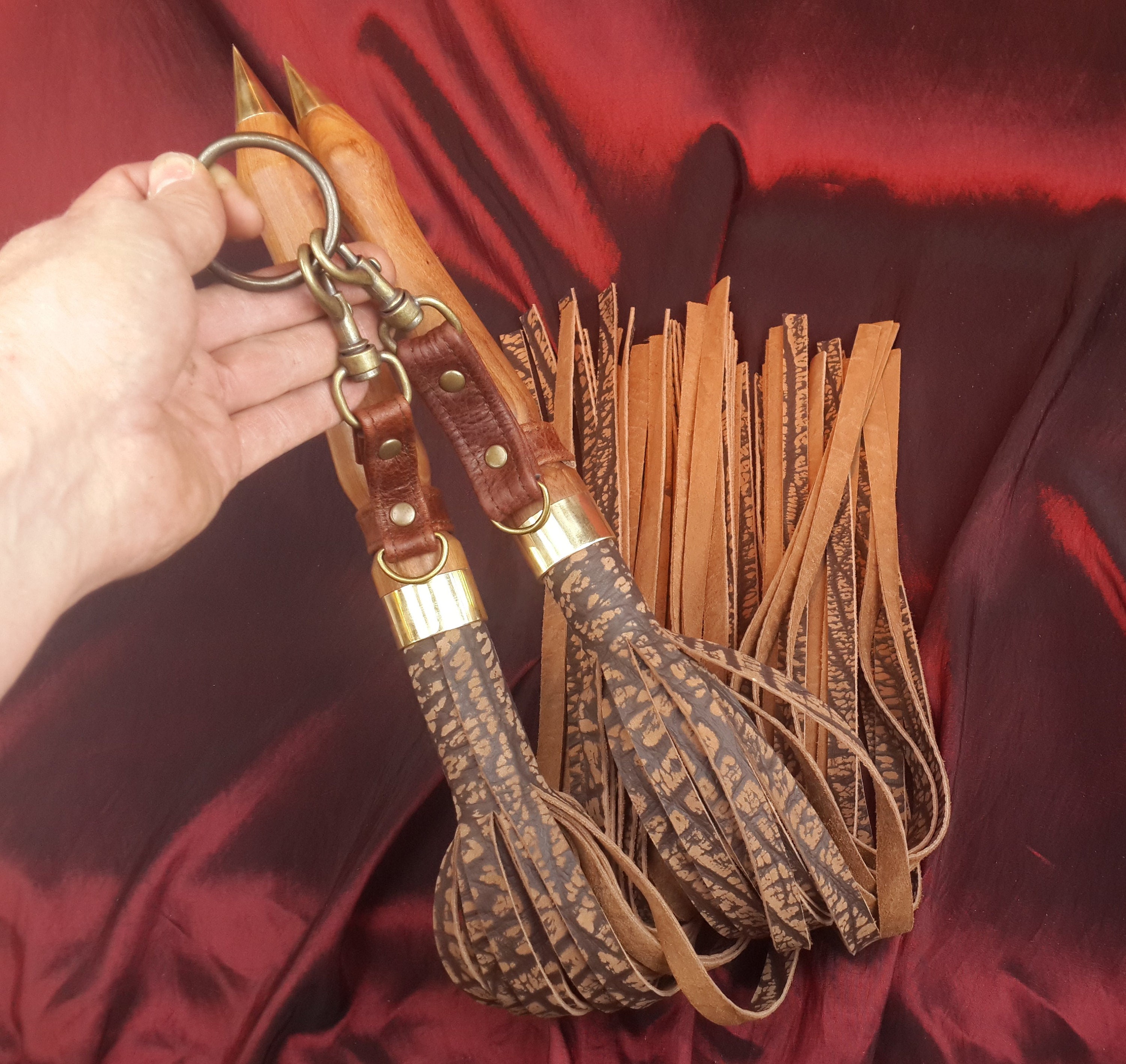 Buffalo Leather Flogger With Mopani Hard Wood Handle Detail - Etsy ...